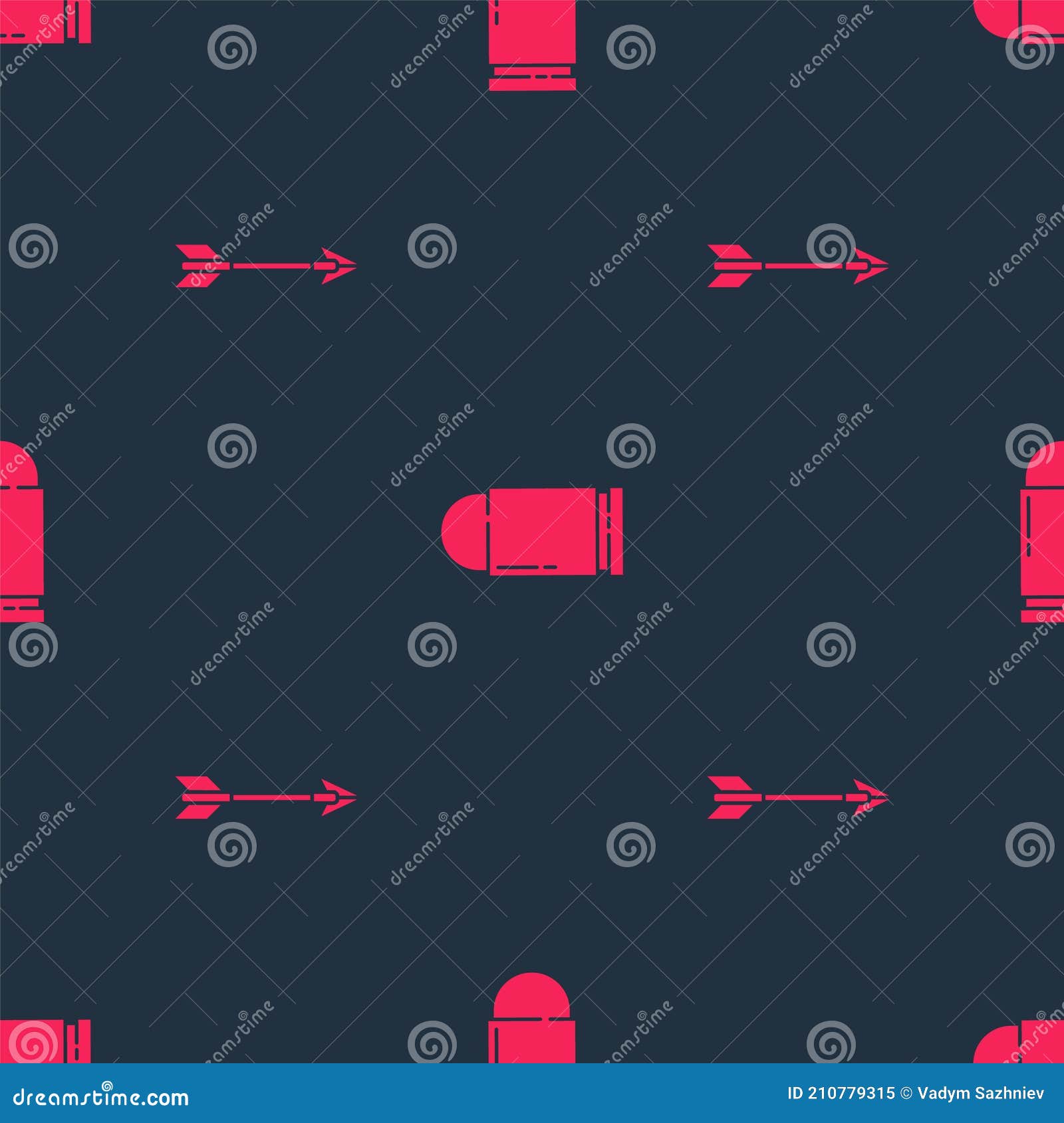 Set Crossed Arrows and Bullet on Seamless Pattern. Vector Stock Vector ...
