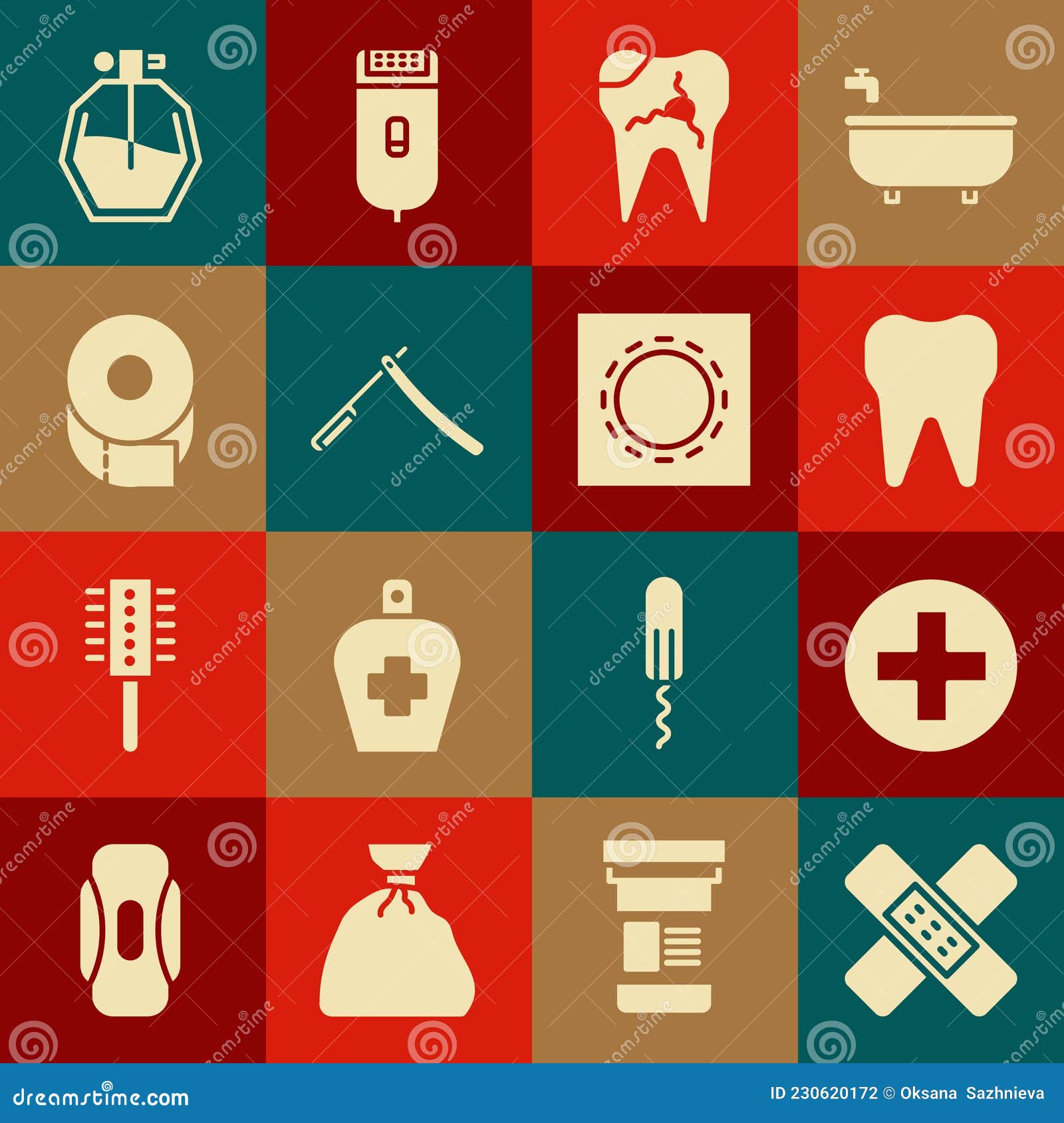Set Crossed Bandage Plaster Hospital Medical Tooth Broken Tooth