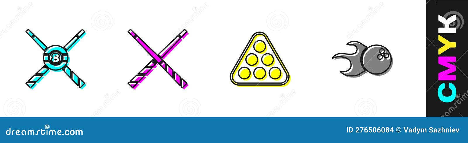 Set Crossed Billiard Cues and Ball, , Billiard Balls in Rack Triangle ...