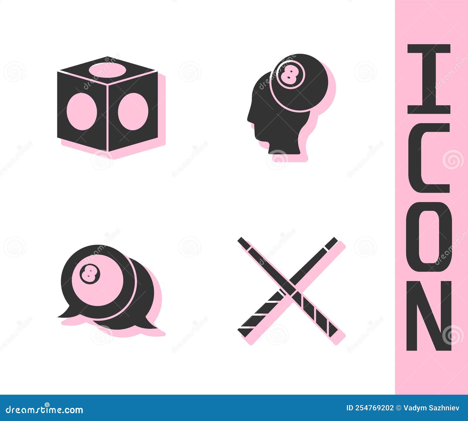Set Crossed Billiard Cues, Billiard Chalk, Ball and Icon. Vector Stock ...