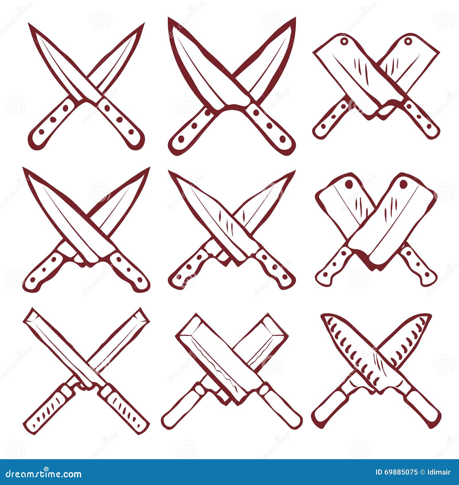 Set of Crossed Kitchen Knives Vector Stock Vector - Illustration of ...