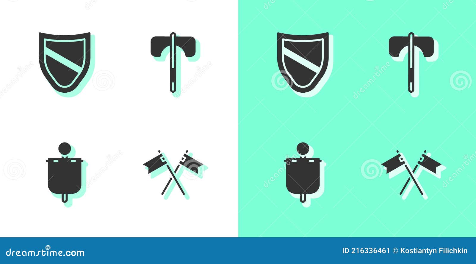 Set Crossed Medieval Flag, Shield, Medieval and Axe Icon. Vector Stock ...