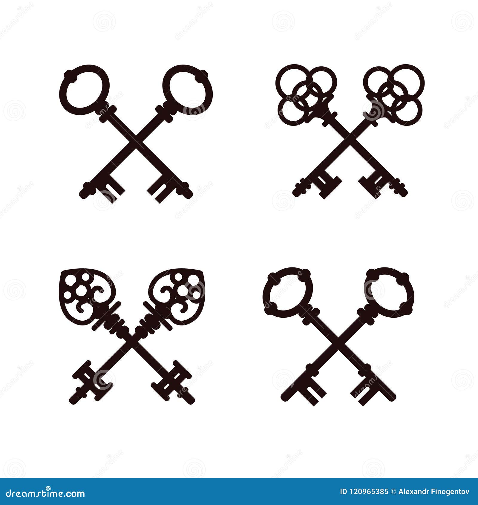 Set of Crossed Old Vintage Keys Silhouettes. Vector Flat Illustration ...