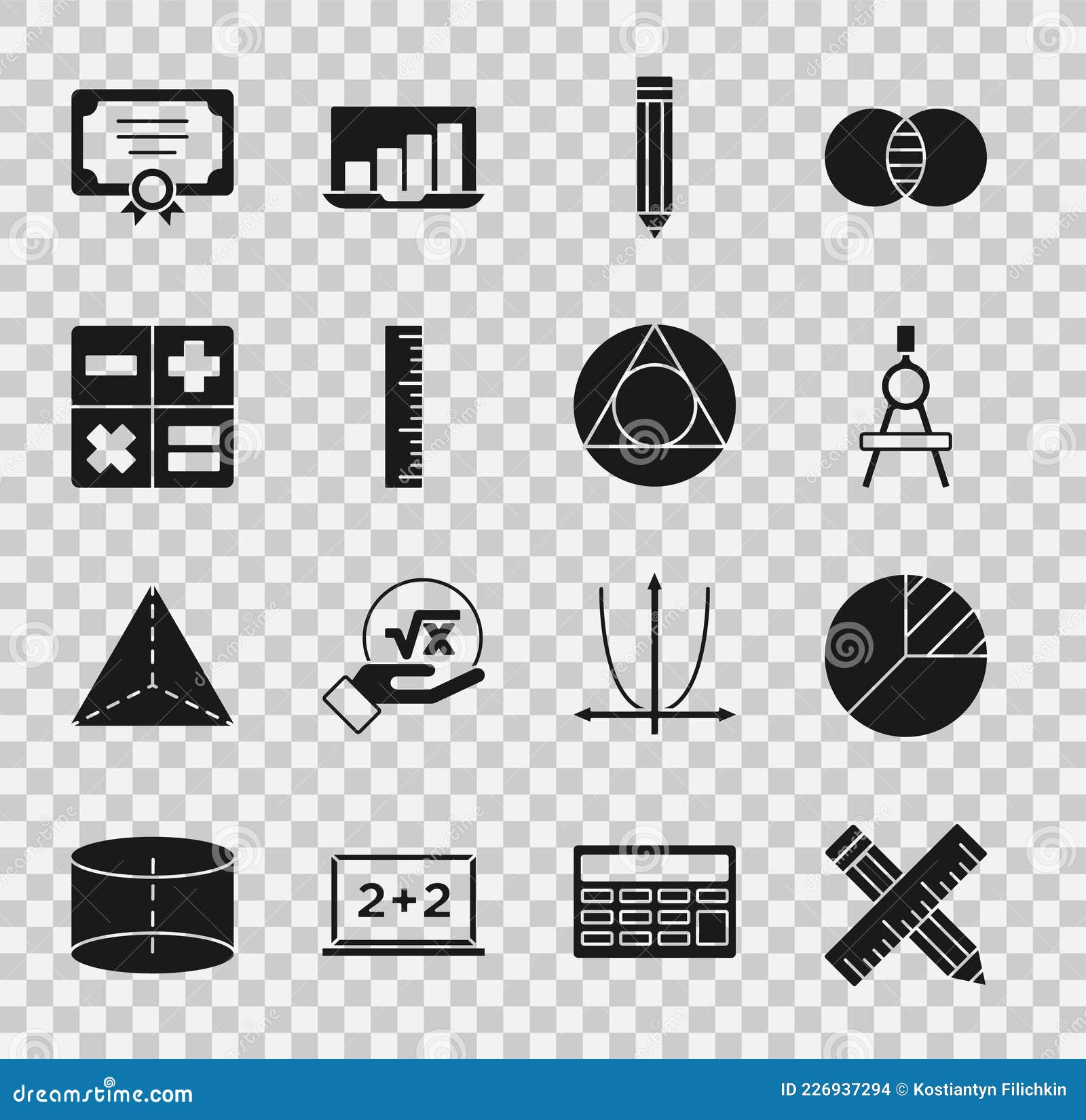 Set Crossed Ruler and Pencil, Pie Chart Infographic, Drawing Compass ...