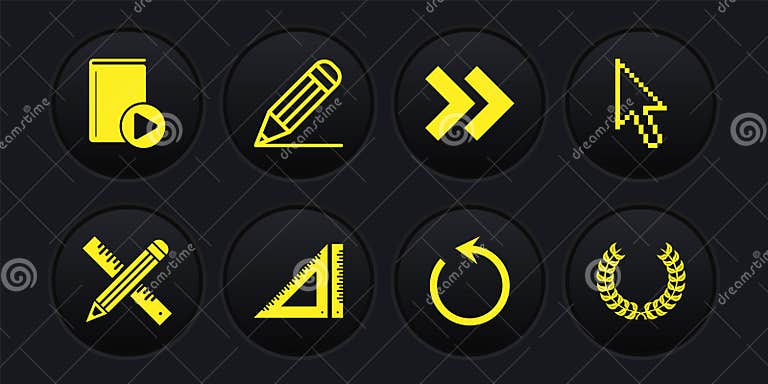 Set Crossed Ruler and Pencil, Pixel Arrow Cursor, Triangular, Refresh ...