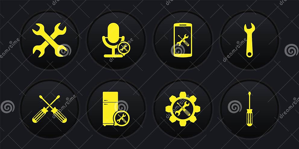 Set Crossed Screwdrivers, Wrench, Refrigerator Service, and in Gear ... Set Crossed Screwdrivers, Wrench, Refrigerator Service, and in Gear ...
