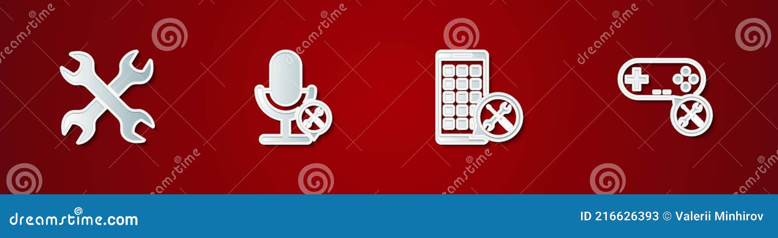 Set Crossed Wrenchs, Microphone Service, Mobile Apps and Gamepad Icon ... Set Crossed Wrenchs, Microphone Service, Mobile Apps and Gamepad Icon ...