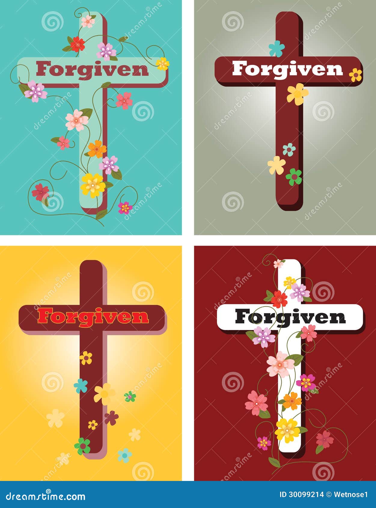 Floral Set of Crosses, Forgiven Stock Vector - Illustration of flower ...