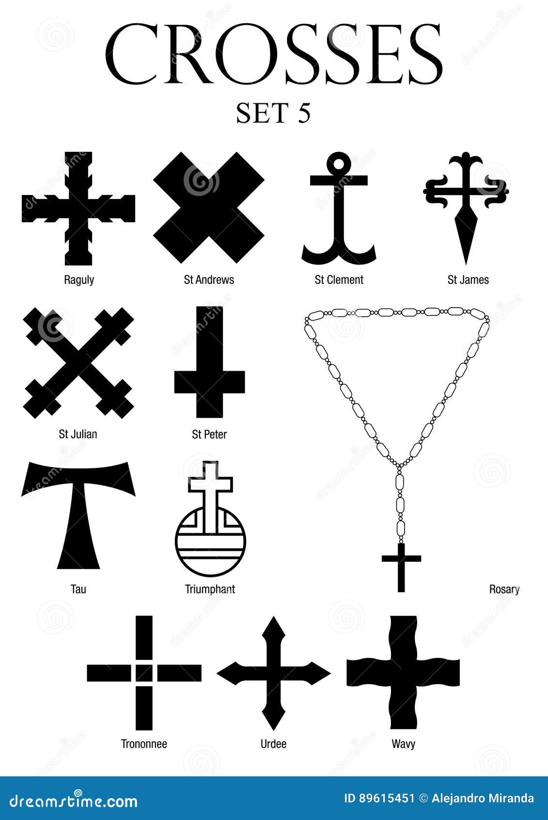 Set Of Crosses With Names On White Background. Size A4 Cartoon Vector ...