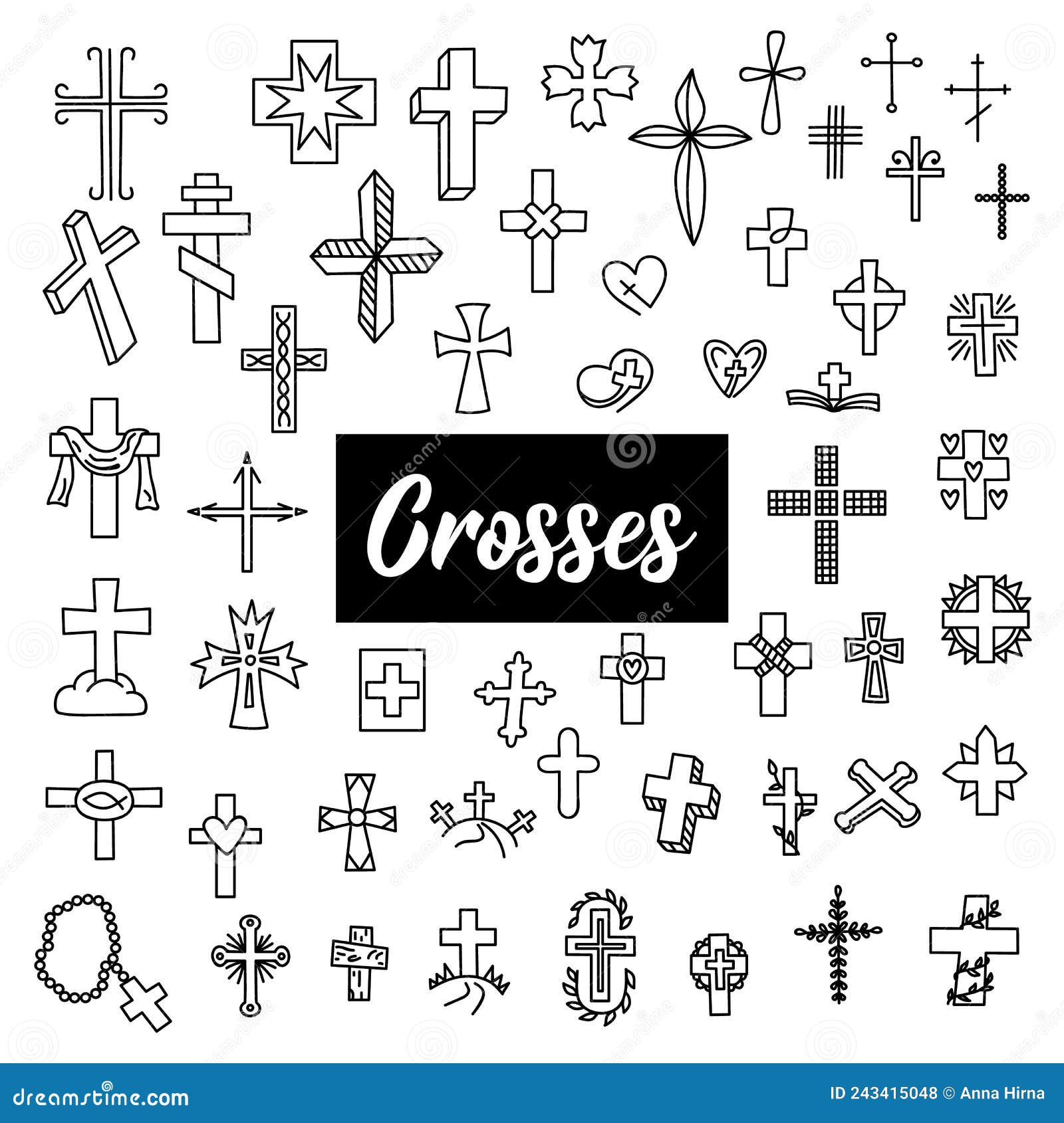 Set of Crosses. Vector Illustration in Doodle Style. Isolated on a ...