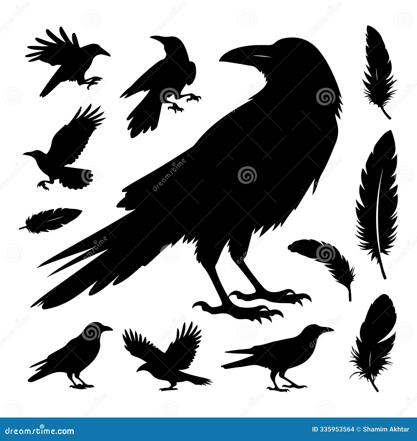 Set of Crow Silhouette Vector on a White Background Stock Vector ...