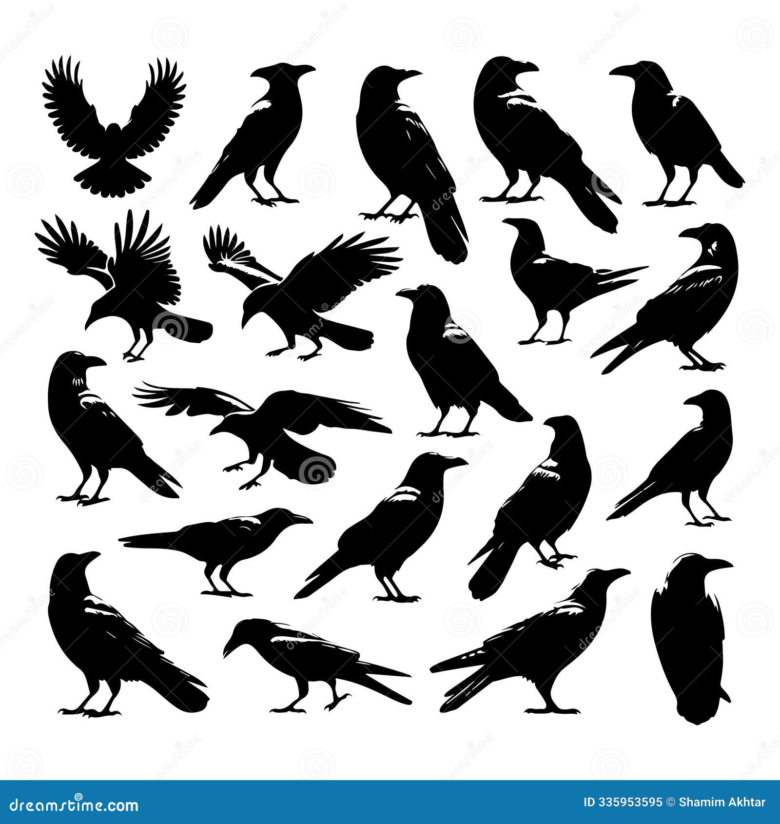 Set of Crow Silhouette Vector on a White Background Stock Vector ...