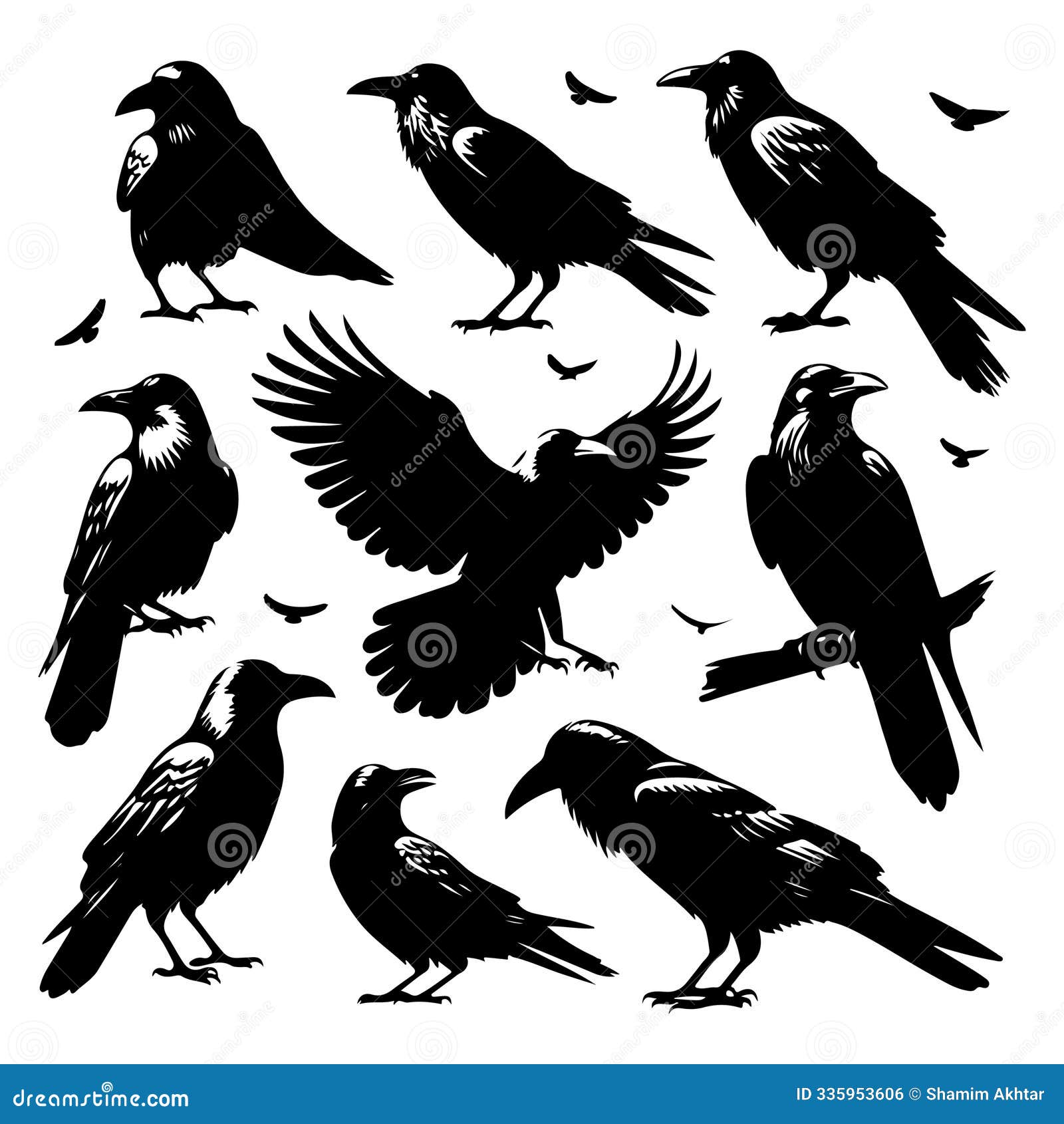 Set of Crow Silhouette Vector on a White Background Stock Illustration ...