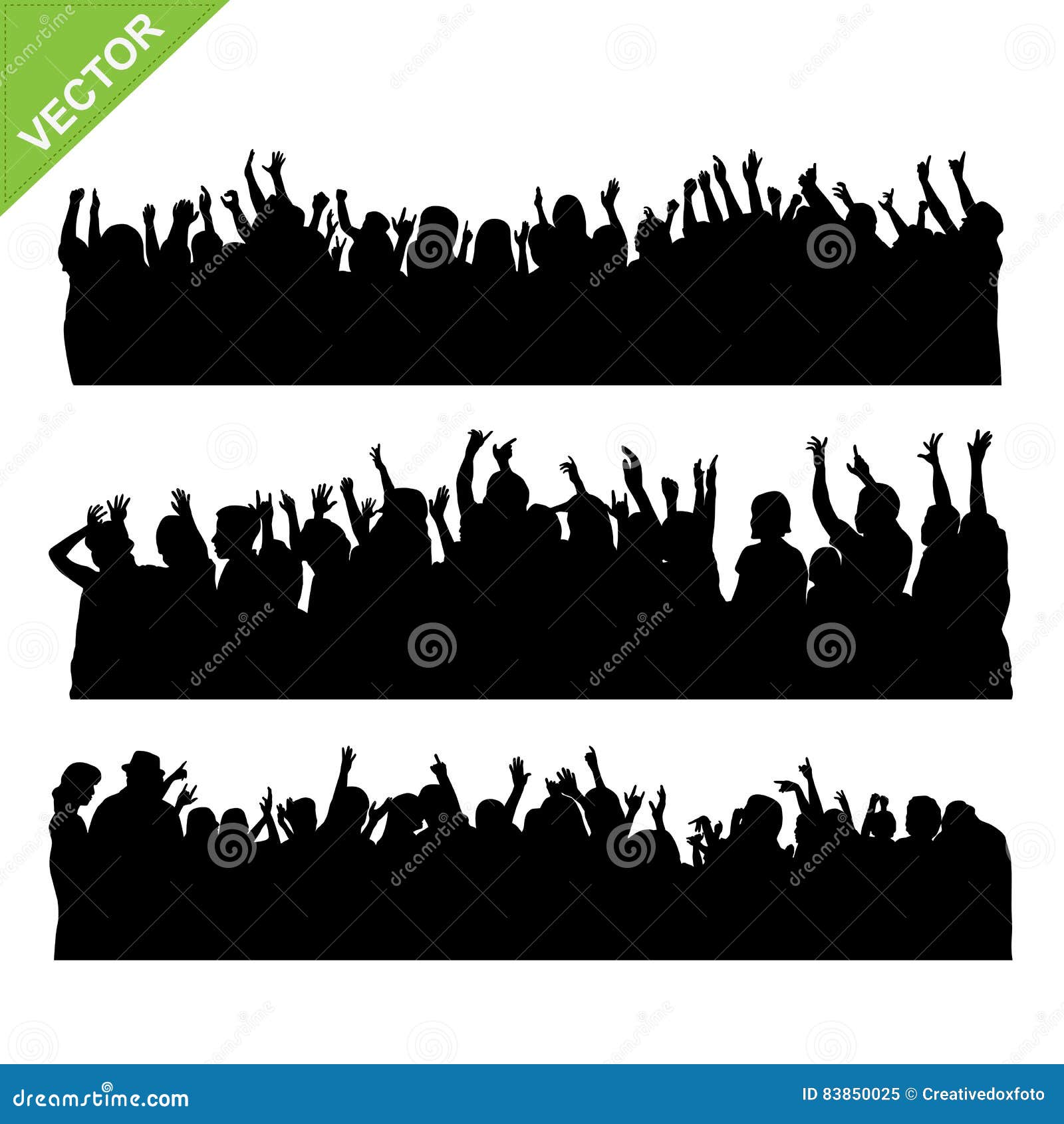 Crowd Concert. Vector Happy People Looking Up Pointing In Sky Fans At ...