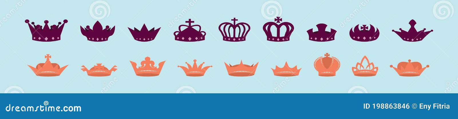 Set of Crown Cartoon Icon Design Template with Various Models. Vector ...