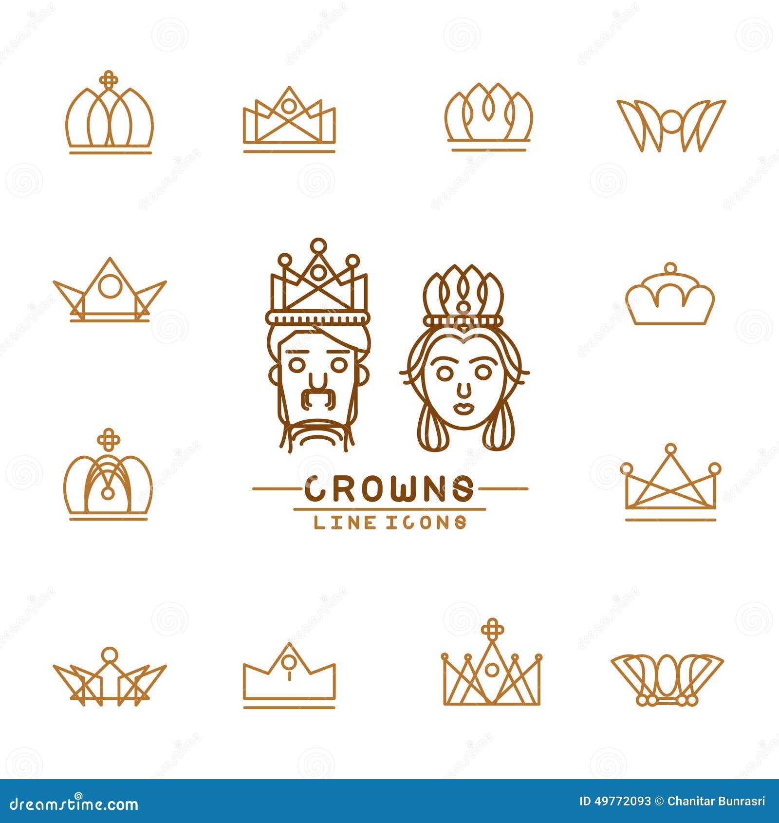 Set of crown line icons stock vector. Illustration of foliate - 49772093