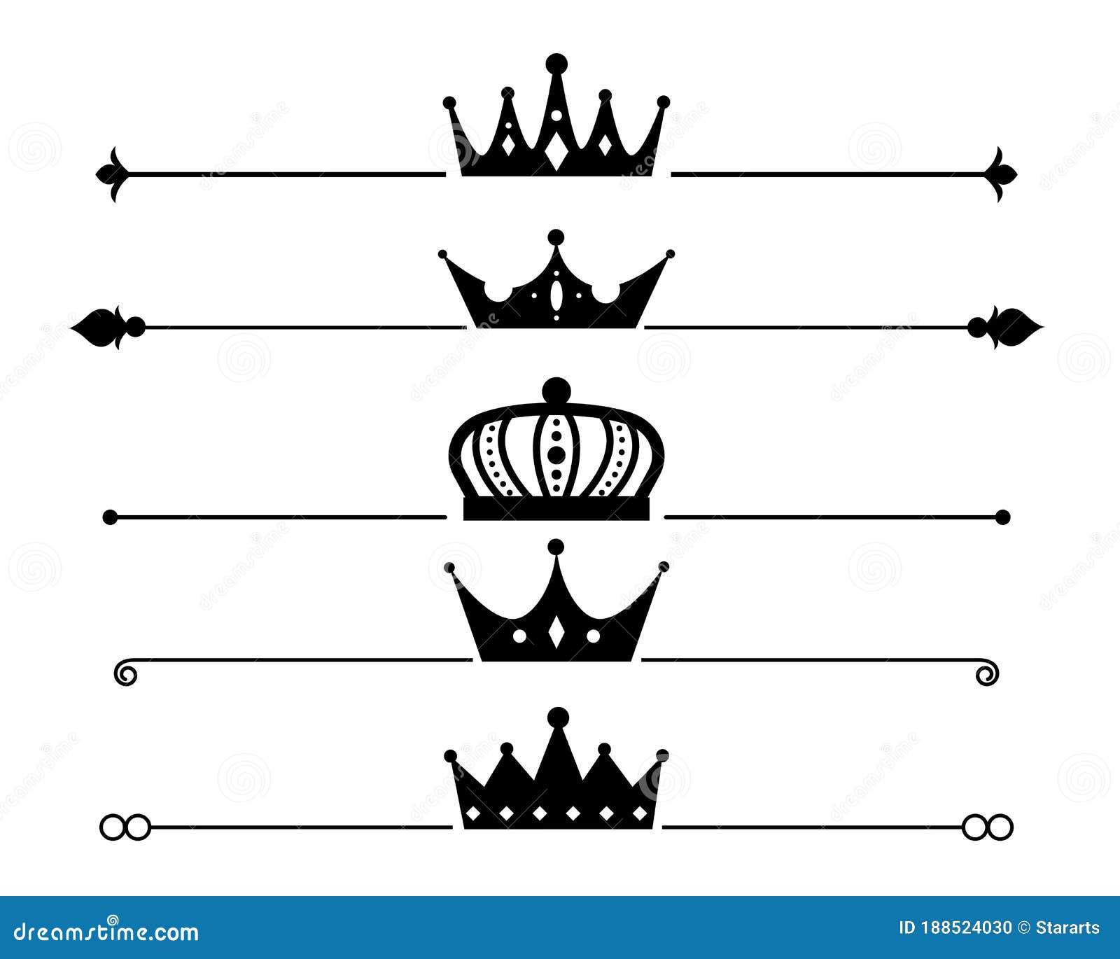 Set of Crown Separator or Border Design Stock Vector - Illustration of ...