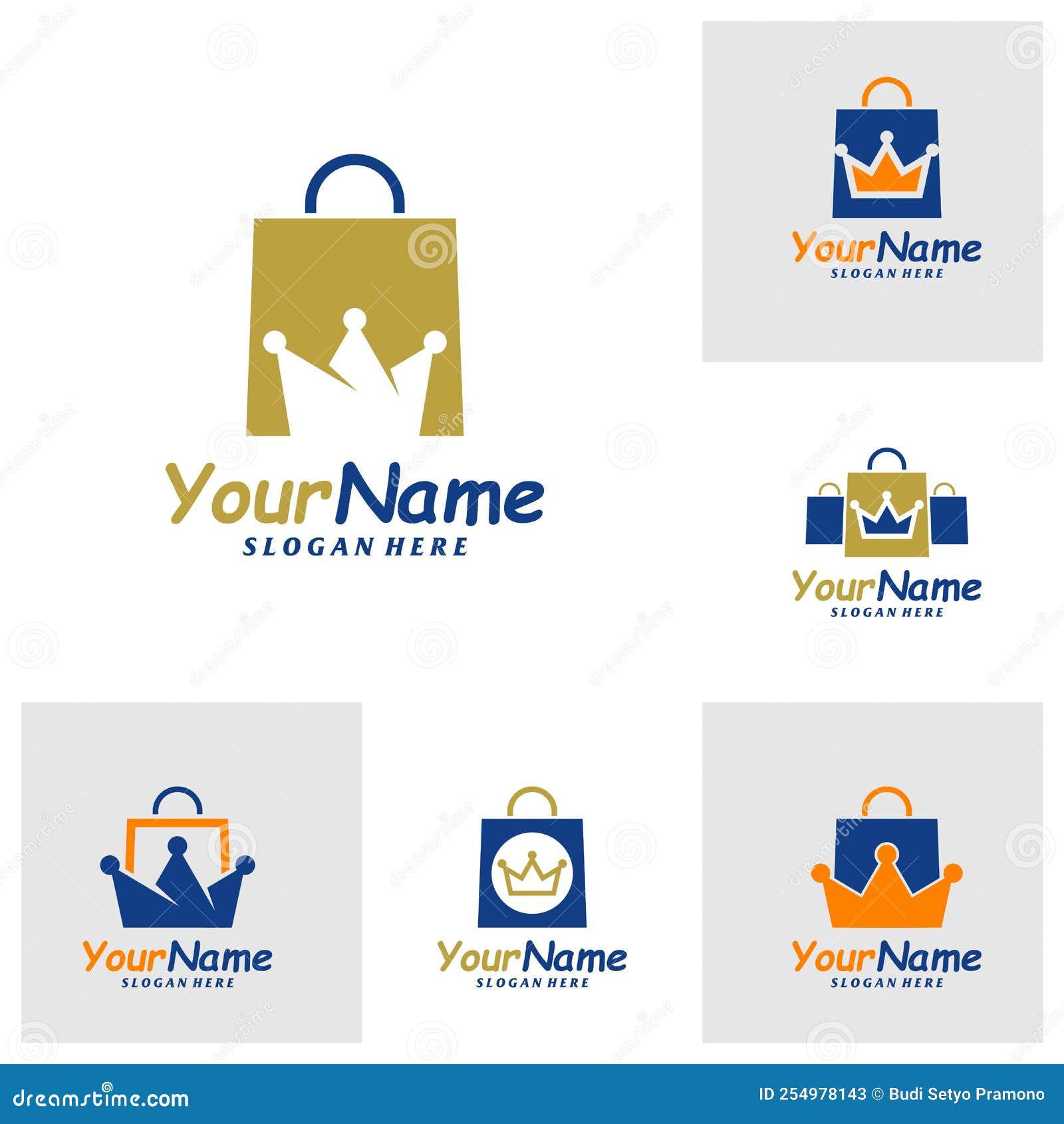 Set of Crown Shop Logo Design Template. Shop King Logo Concept Vector ...