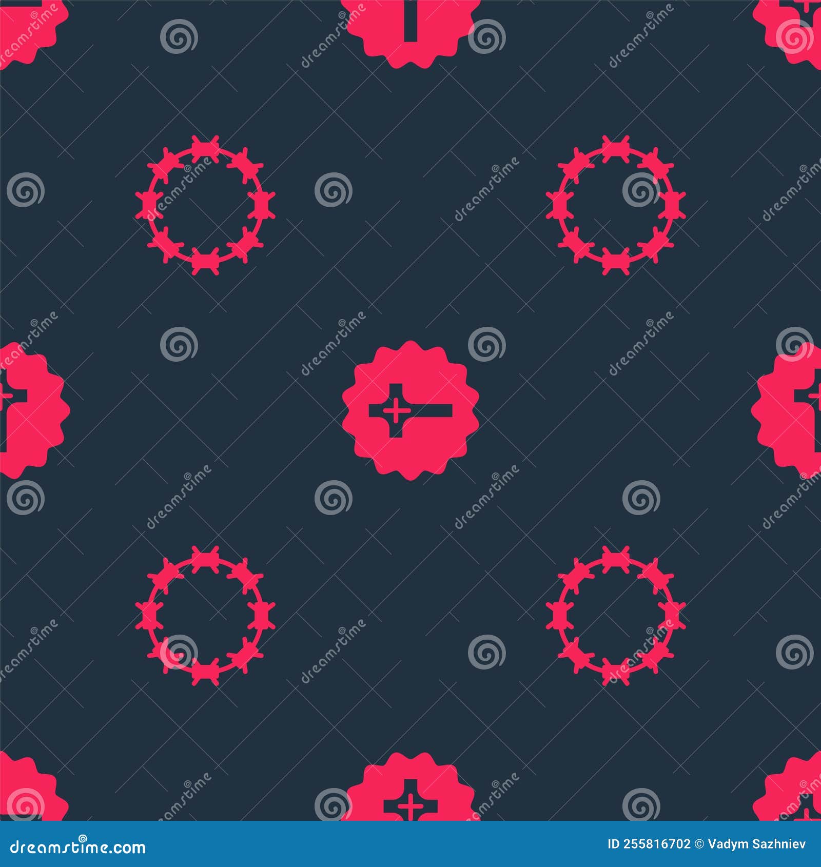 Set Crown of Thorns and Christian Cross on Seamless Pattern. Vector ...