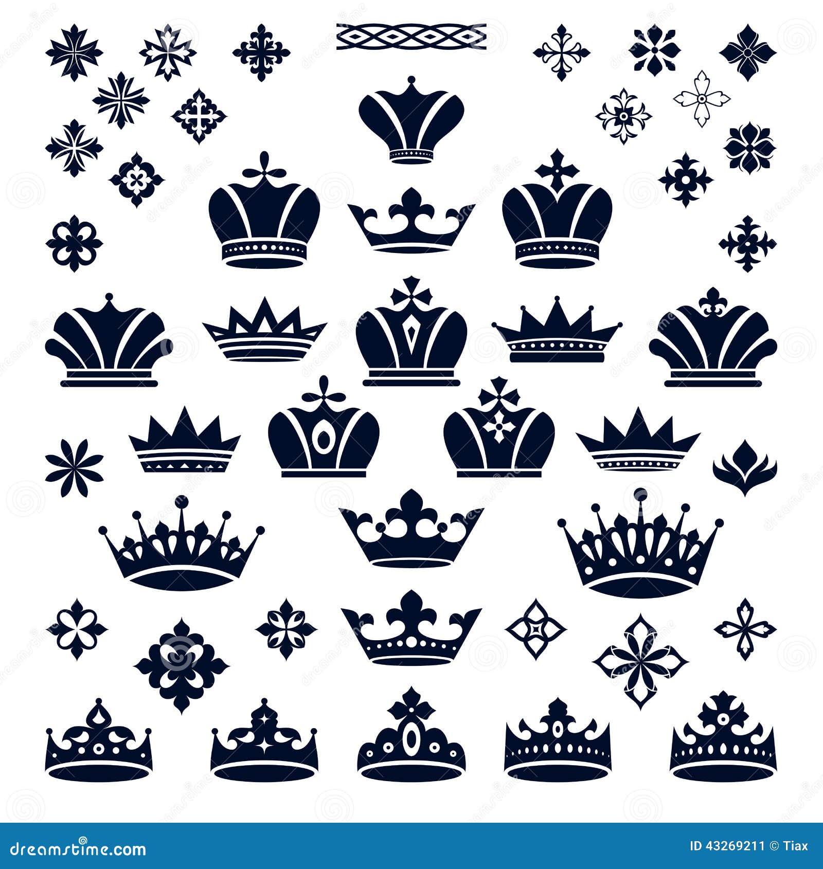 Set of Crowns and Decorative Elements Stock Vector - Illustration of ...