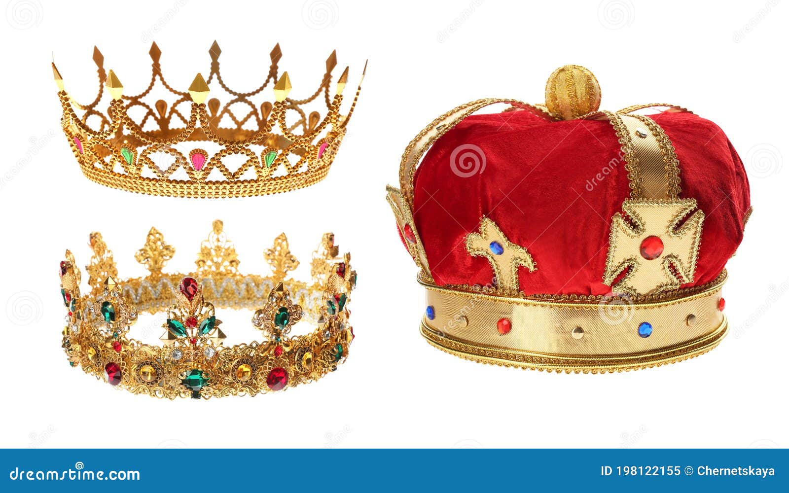 Set of Crowns with Gemstones on White Background Stock Image - Image of ...