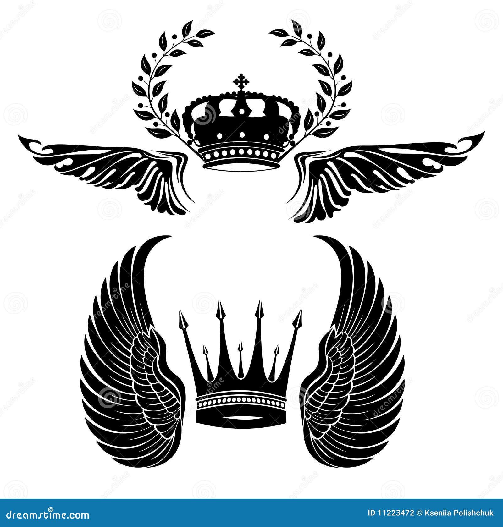 Set of crowns and wings stock vector. Illustration of swirl - 11223472