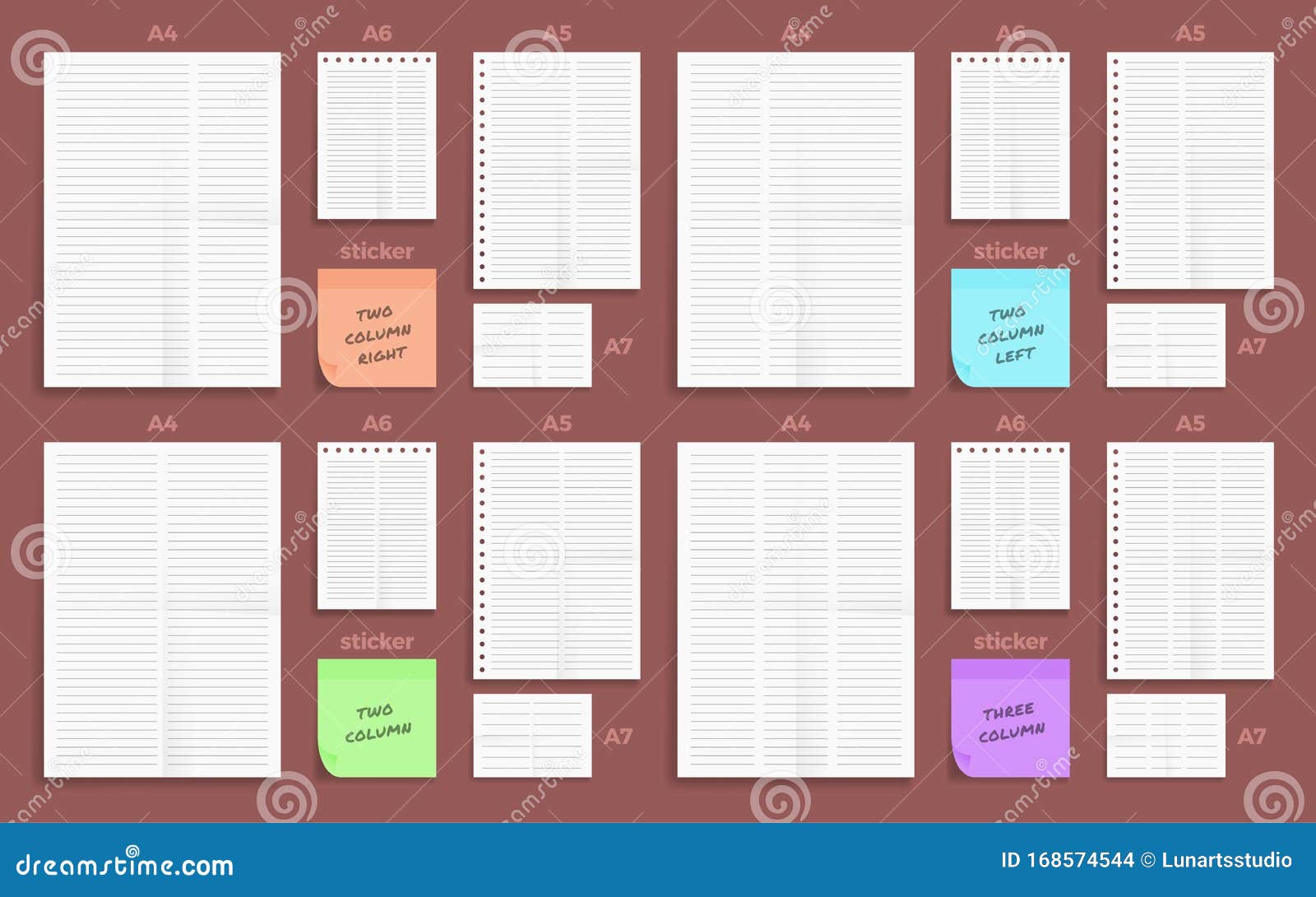 Set of Crumpled Four Standart Two and Three Lined Column Blank Series a ...