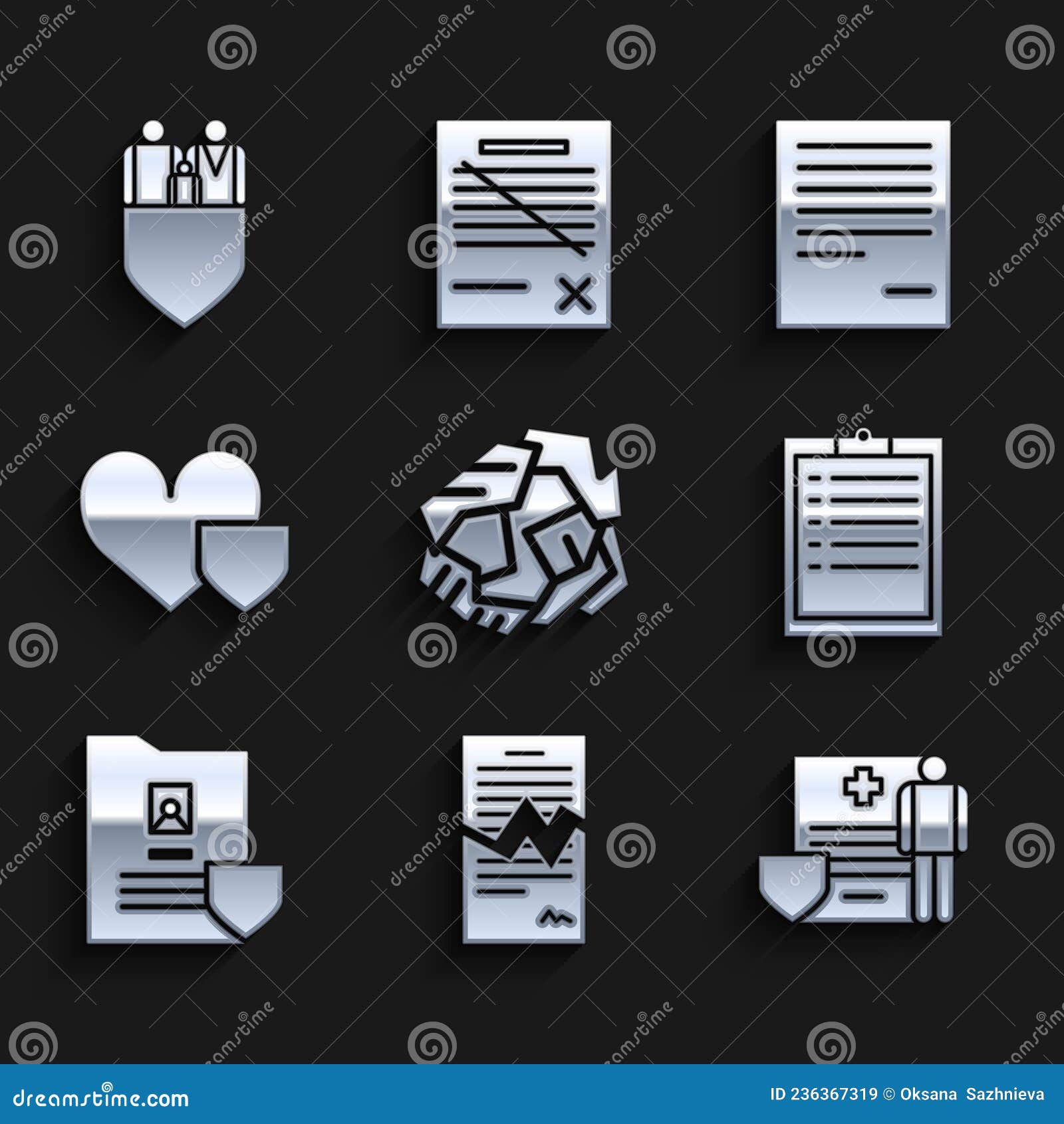Set Crumpled Paper Ball, Torn Contract, Medical Clipboard with Clinical ... Set Crumpled Paper Ball, Torn Contract, Medical Clipboard with Clinical ...