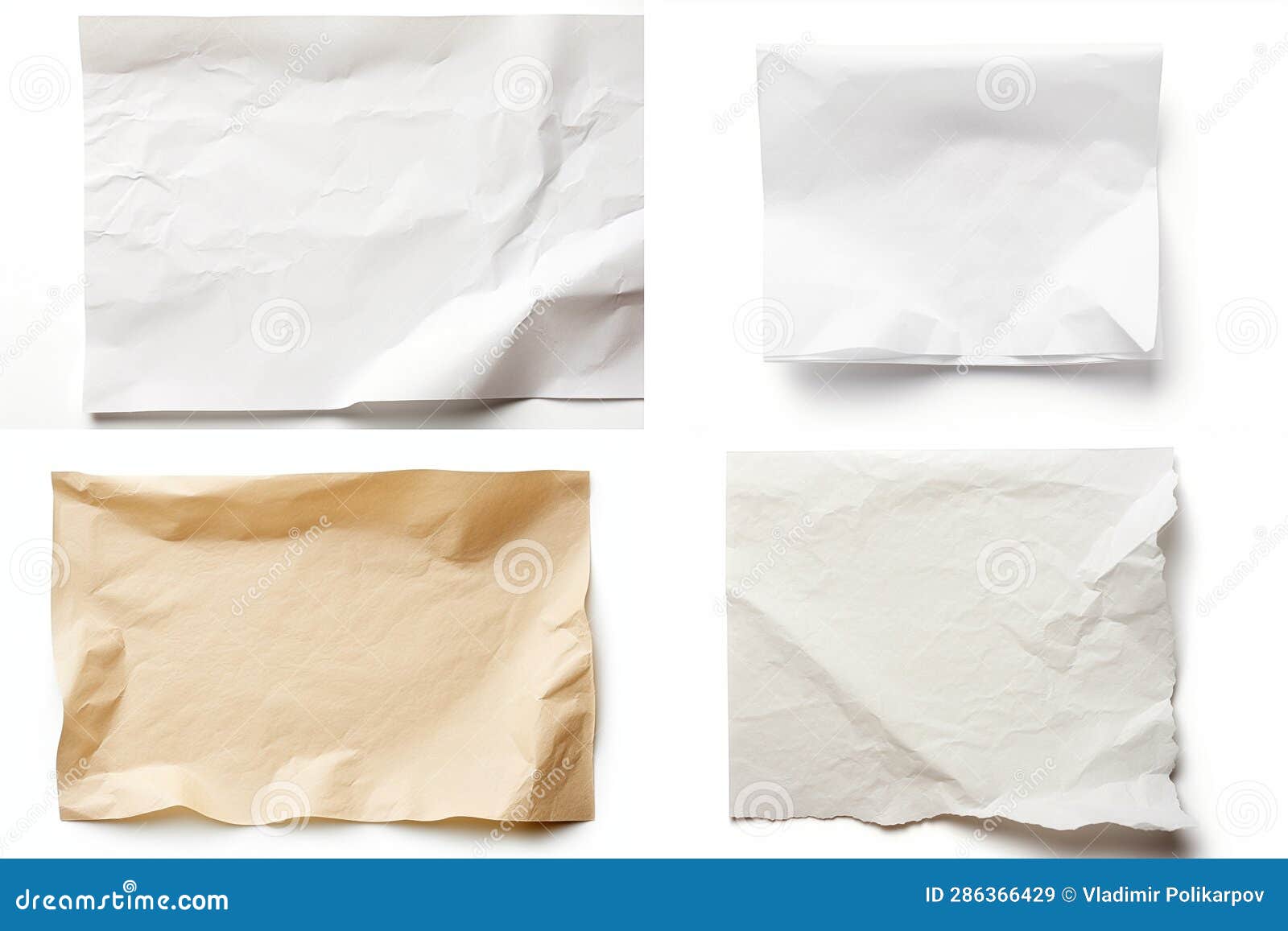 Set of Crumpled Paper Pieces Isolated on White Background Stock ...
