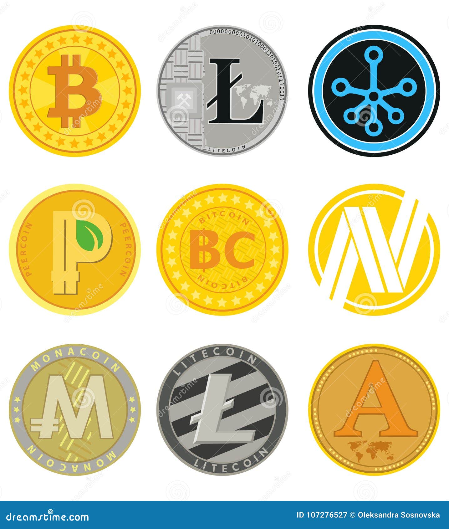 Set of Cryptocurrency Icons for Internet Money. Vector Illustration ...