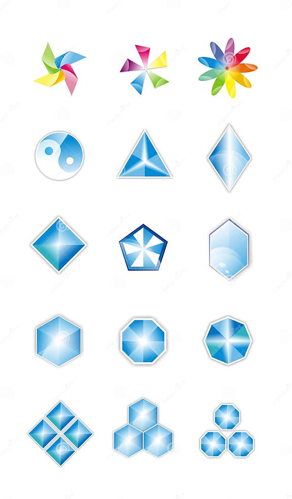 A Set of Crystal Star Icon and Windmill Stock Vector - Illustration of ...