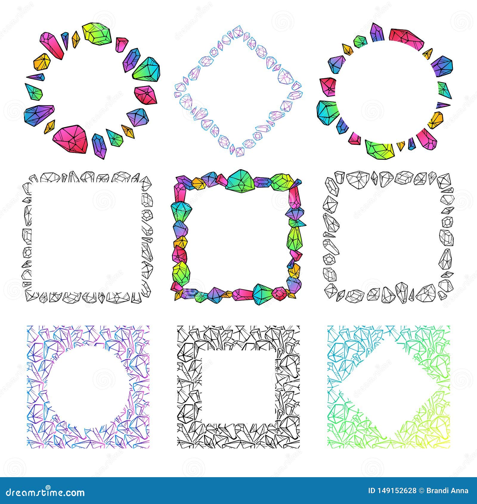 Set of Crystals Frames Templates Stock Illustration - Illustration of ...