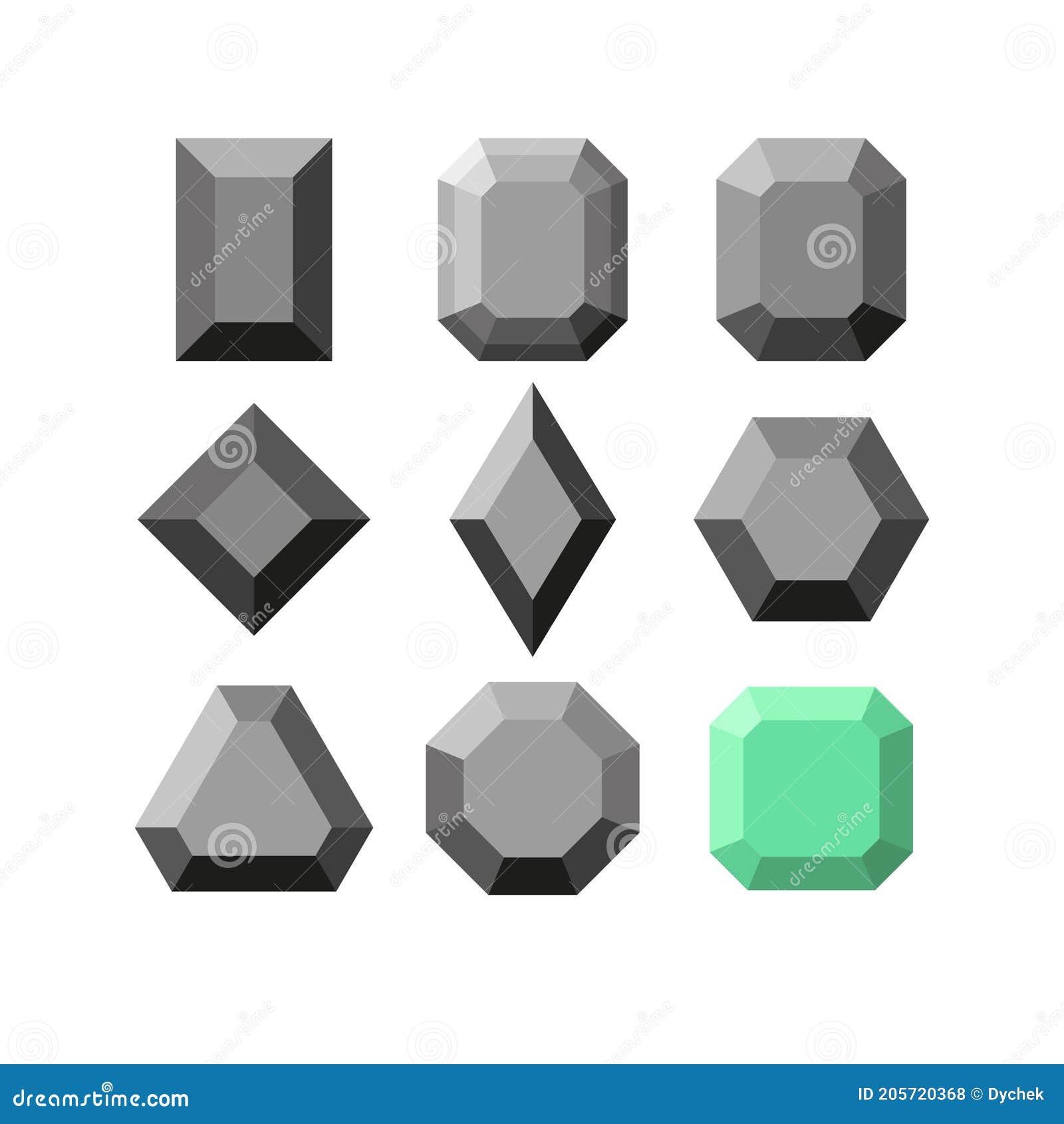 A Set of Crystals of Various Geometric Shapes. Monochrome. Simple ...