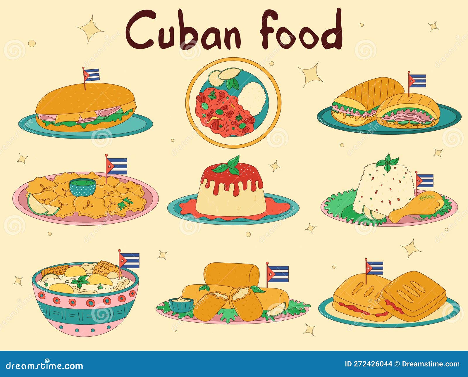 Set of Cuban Food. Traditional Cuban Dish. Vector Illustration Stock ...