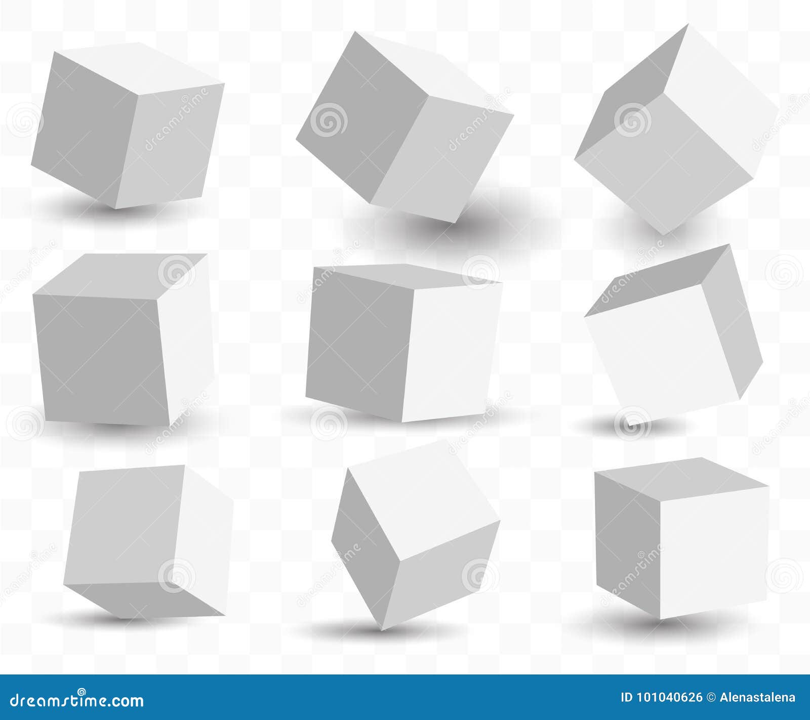 Set of Cube Icons in Perspective View with Shadow Isolated on ...