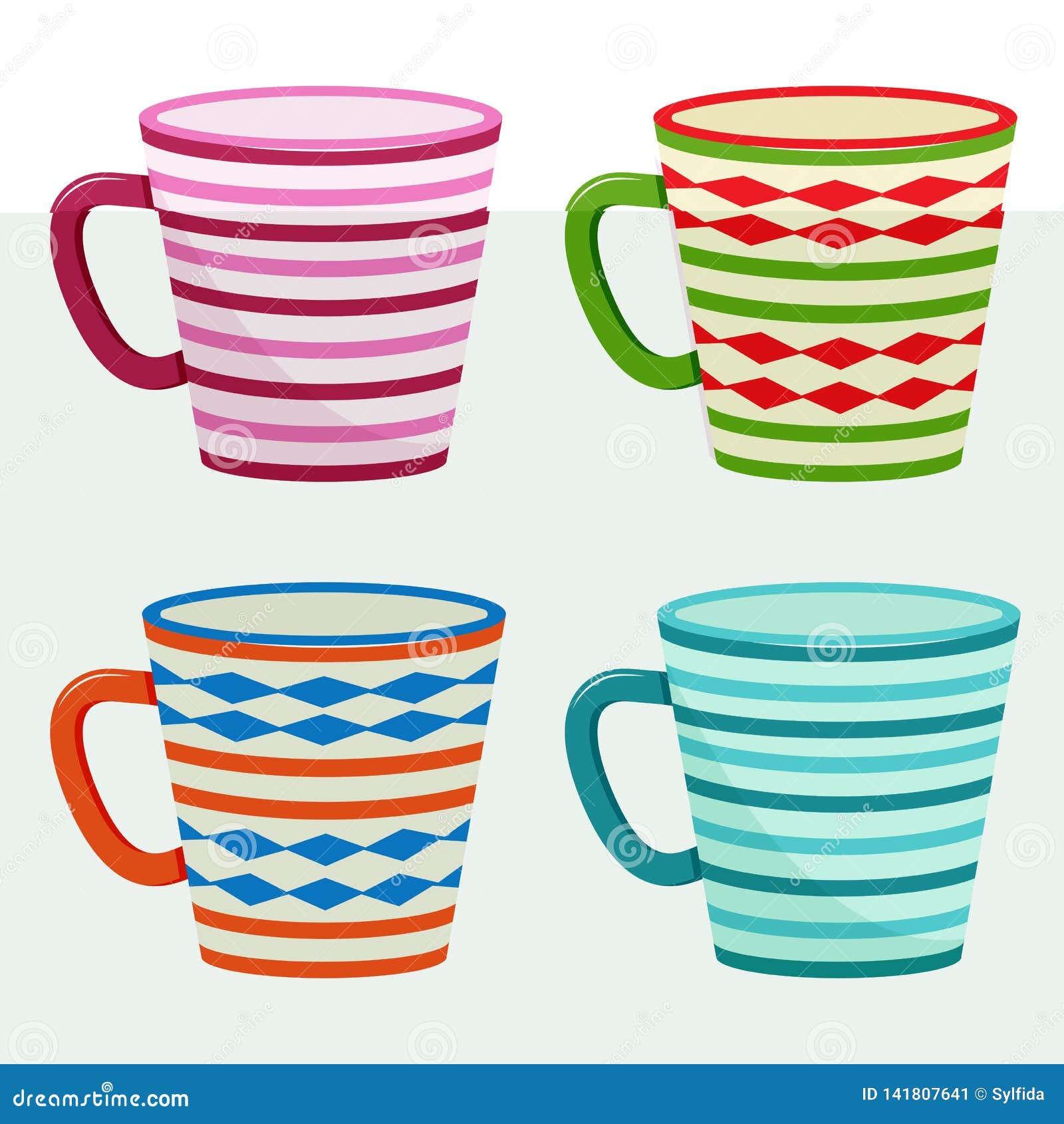 Set of Cup with Colorful Pattern. Vector Illustration Stock ...