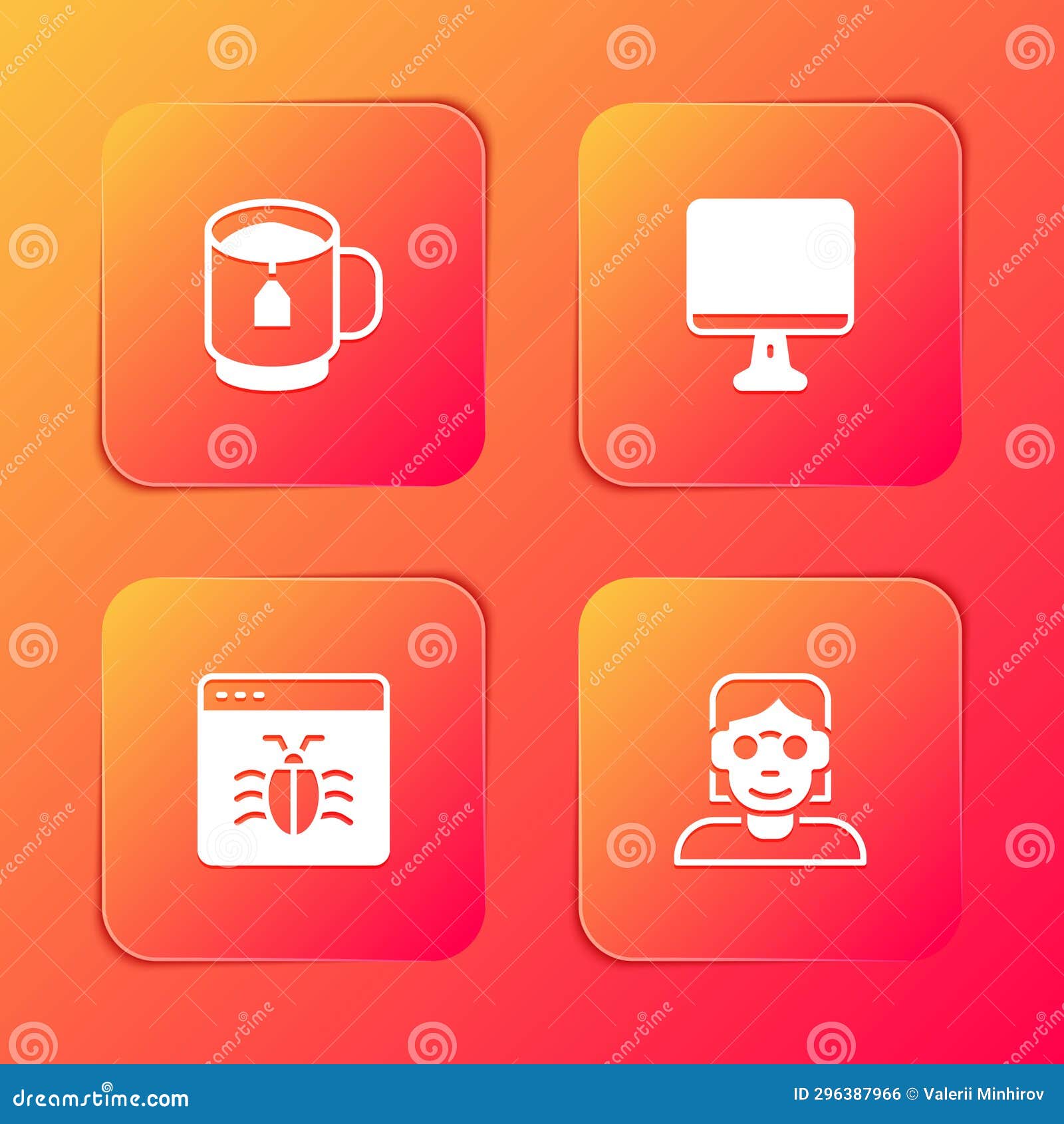 Set Cup of Tea with Tea Bag, Computer Monitor Screen, System Bug and ... Set Cup of Tea with Tea Bag, Computer Monitor Screen, System Bug and ...
