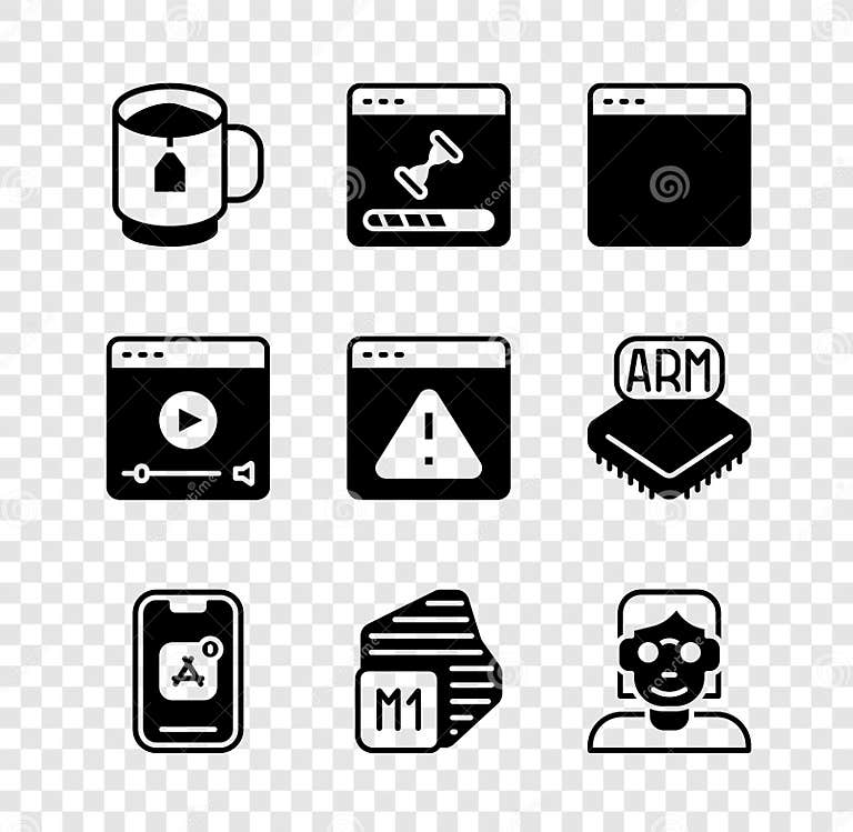 Set Cup of Tea with Tea Bag, Loading Data Window, Browser, Mobile Apps, Processor, Hacker Coder ...