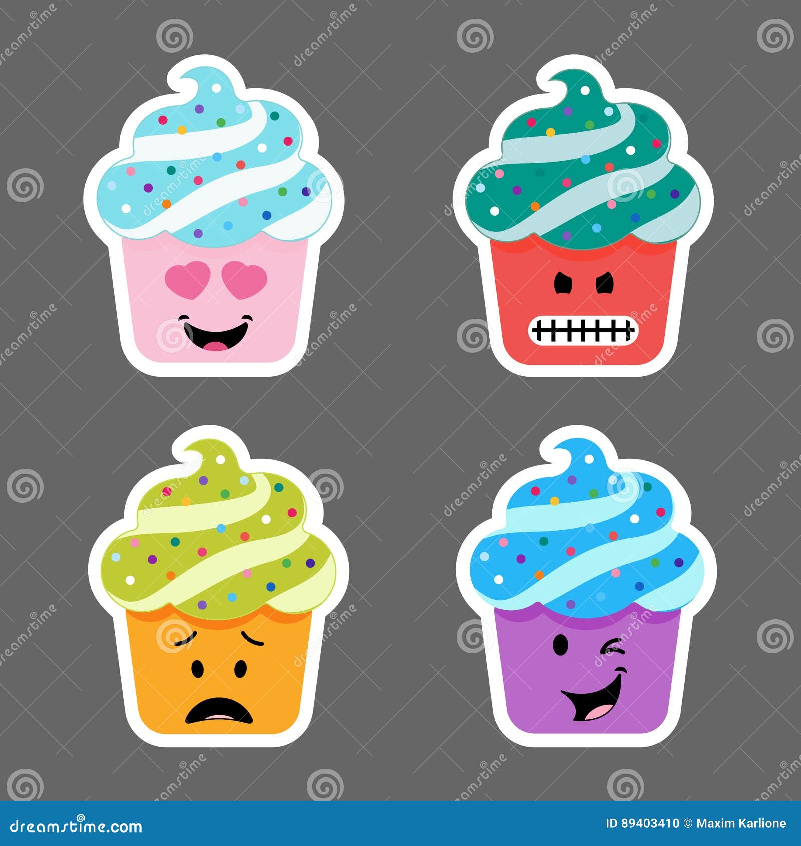 Set of Cupcake Emojis Icons Stock Illustration - Illustration of ...