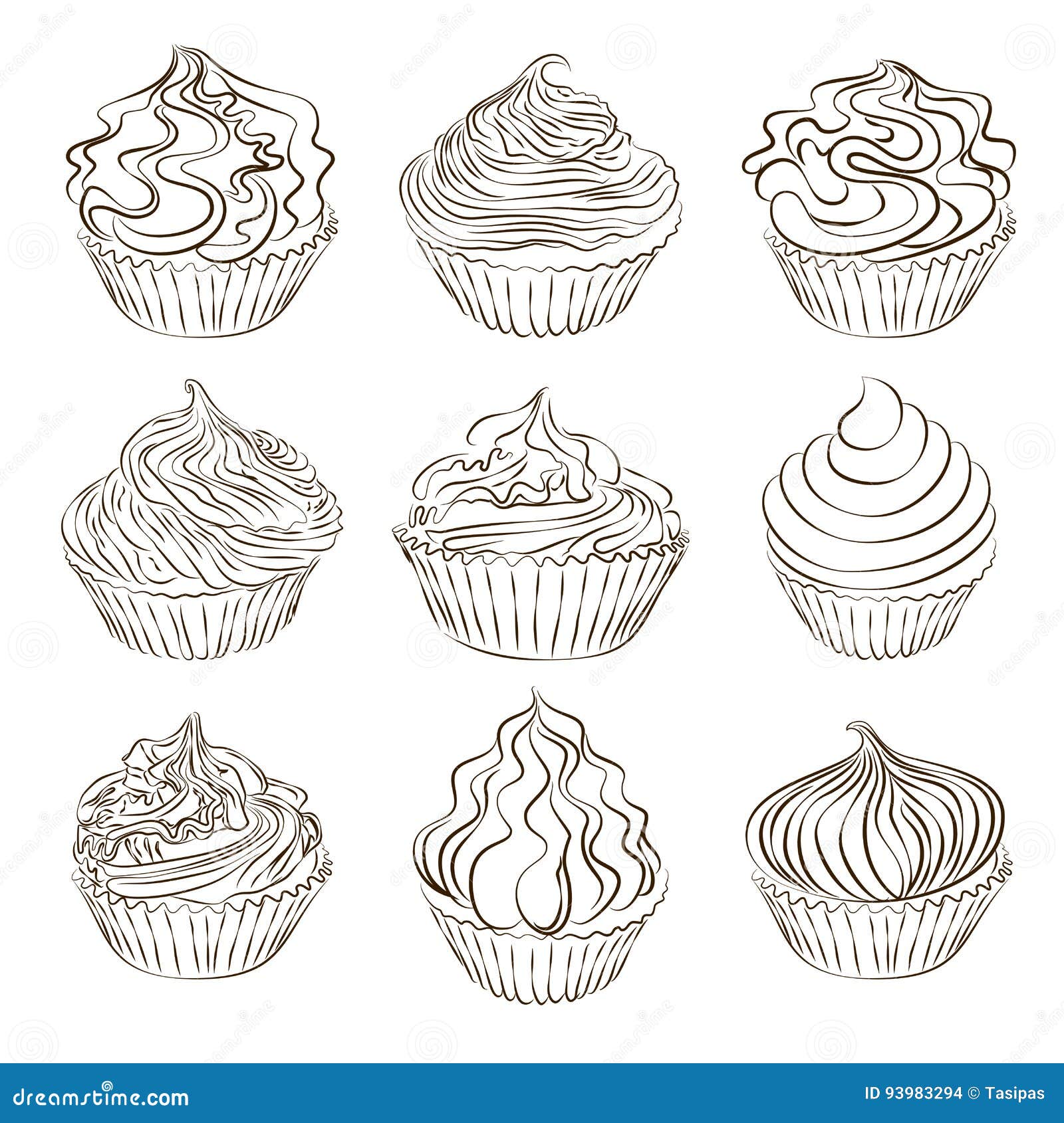 Set of Cupcake Sketch on White. Stock Vector - Illustration of ...