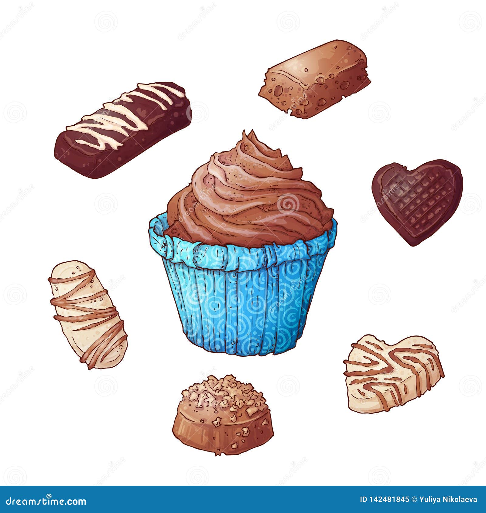 Chocolates. Hand-drawn Sketch Sweets, Caramel, Candy, Bonbon Sweetmeat ...