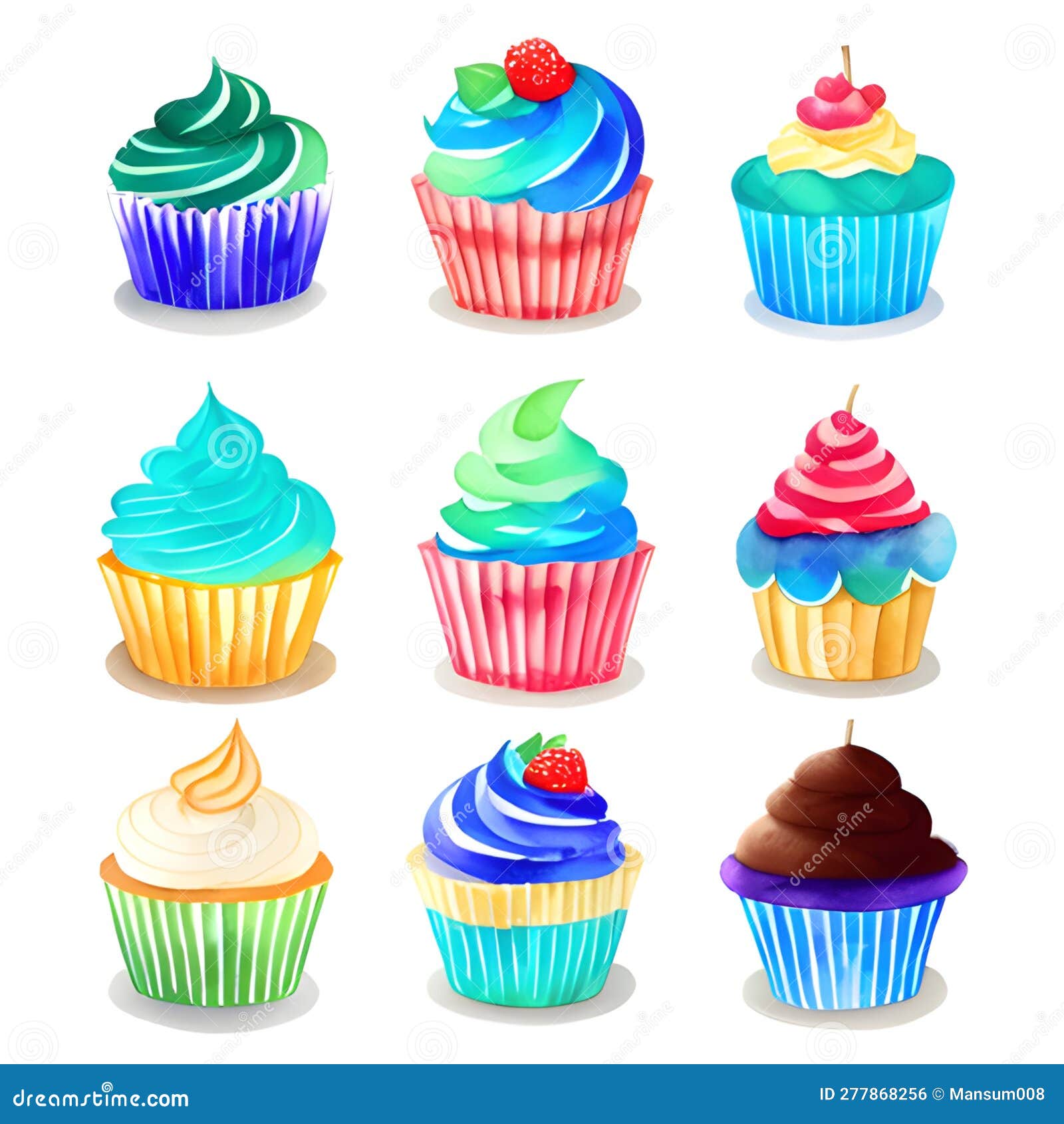 Set of Cupcakes with Different Colors. Illustration, AI Generated Stock ...