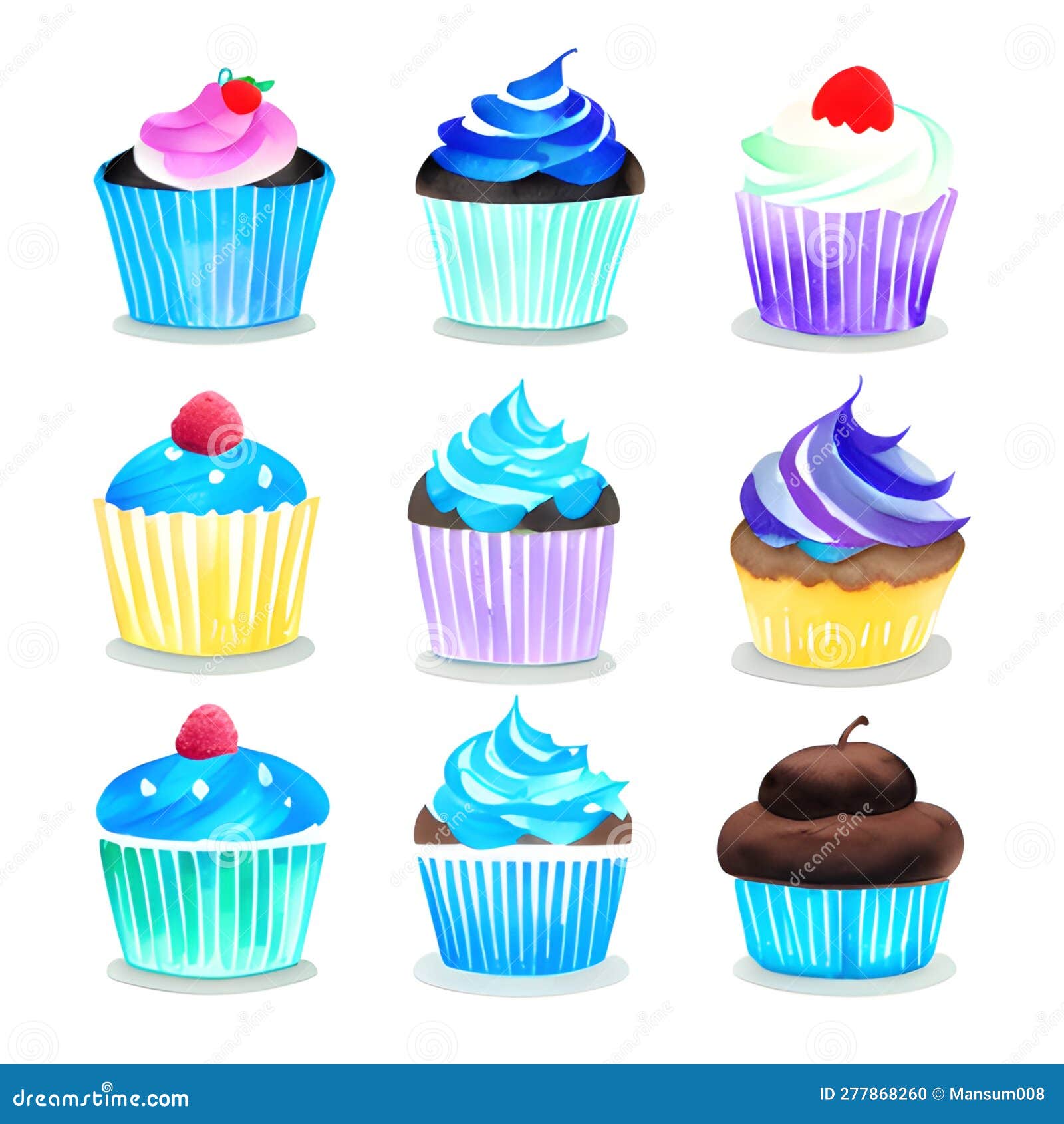 Set of Cupcakes with Different Colors. Illustration, AI Generated Stock ...
