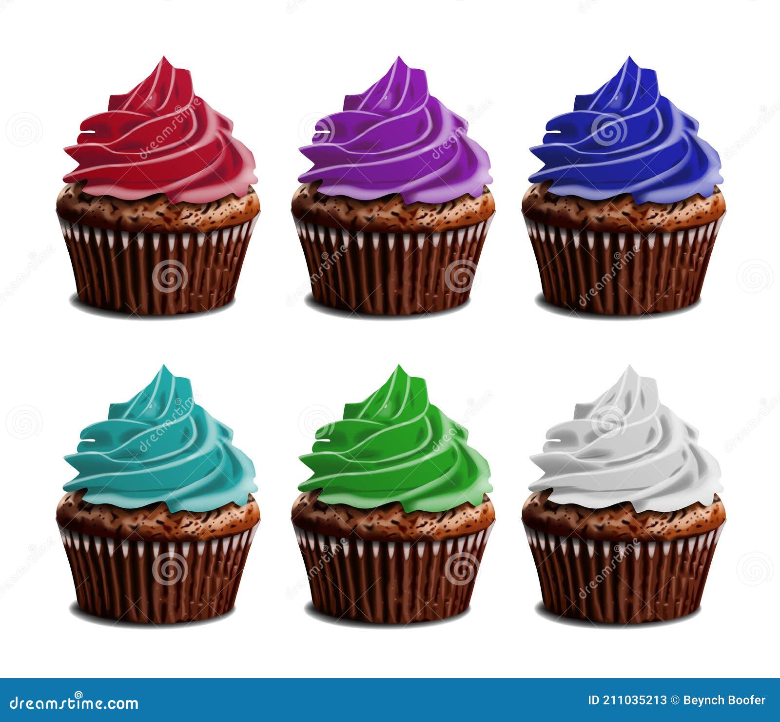 A Set of Cupcakes in Very Bright Rainbow Colors with Multi-layered ...