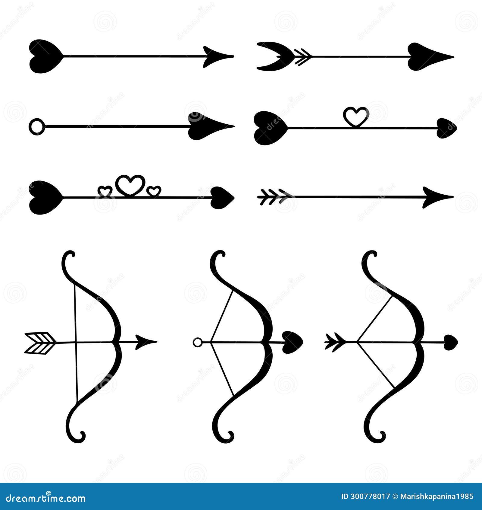 Set of Cupid S Arrows and Bow. Love Arrows Stock Vector - Illustration ...