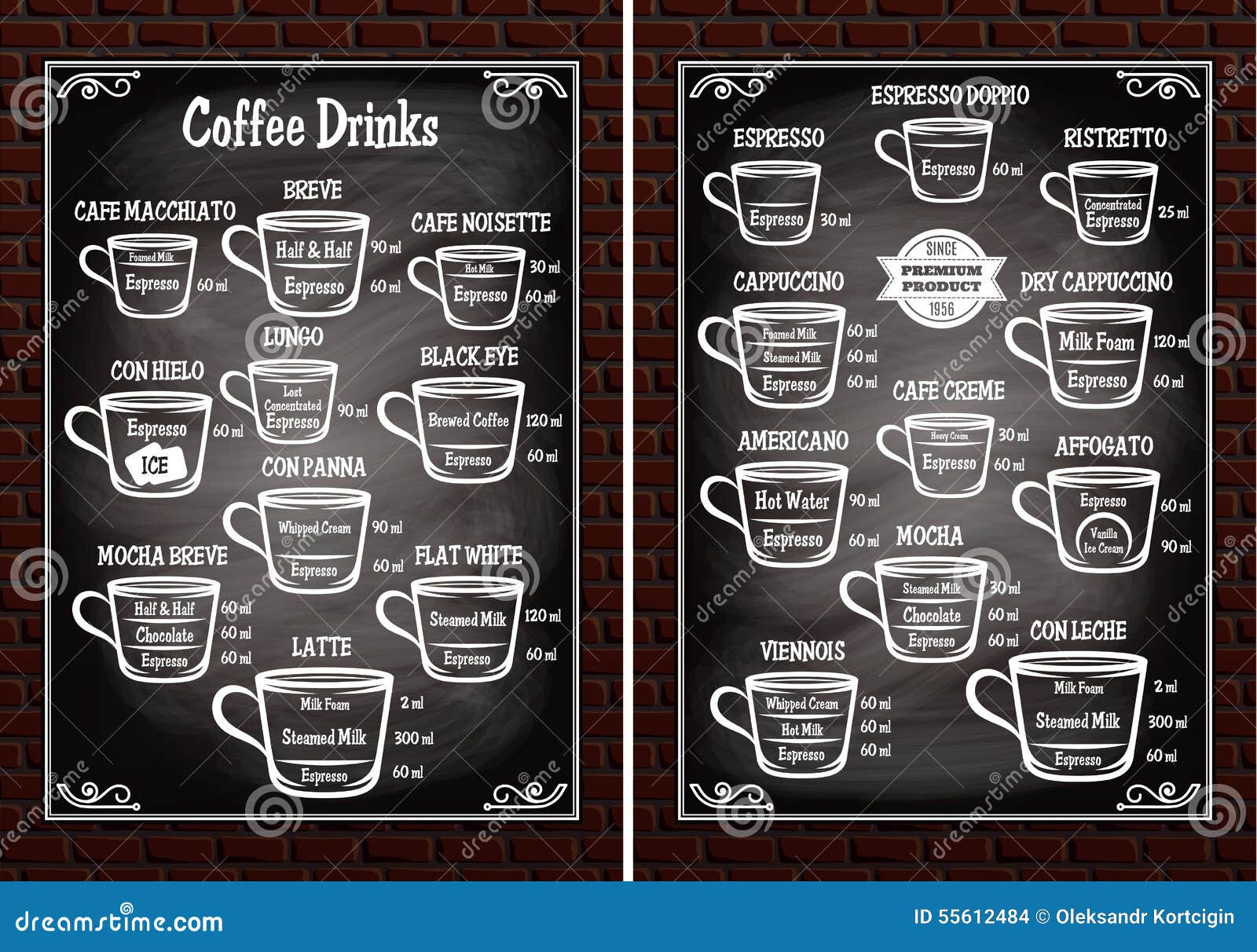 Set of Cups with Different Coffee Drinks for Restaurant Menu Stock ...