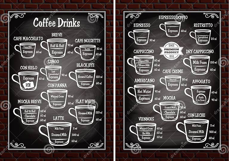 Set of Cups with Different Coffee Drinks for Restaurant Menu Stock ...