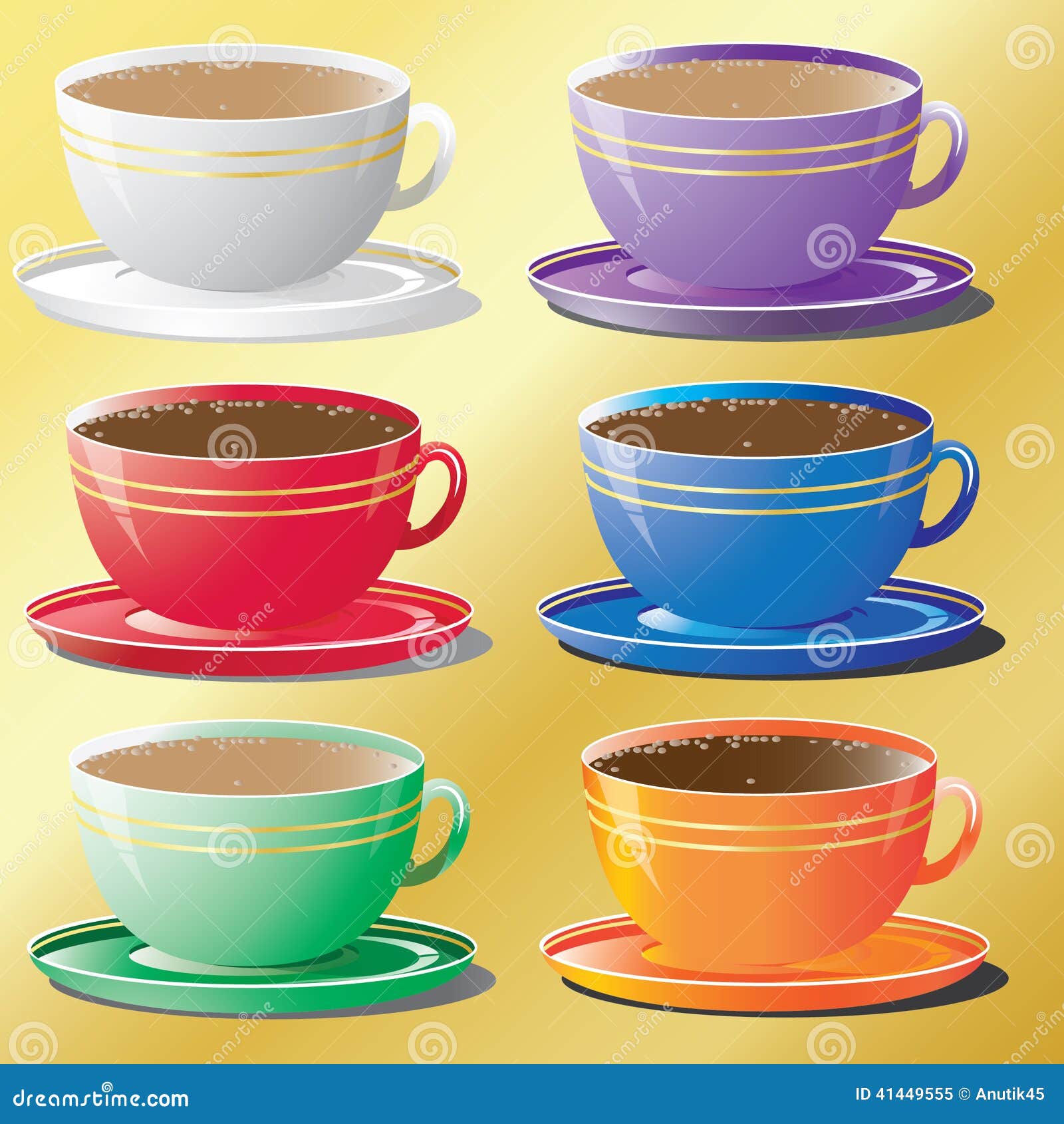 Set of Cups in Different Colors Stock Vector - Illustration of roasted ...