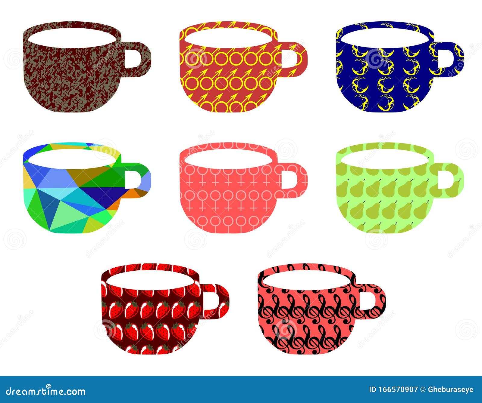 Set of Cups with Different Patterns, Color, Isolated. Stock ...