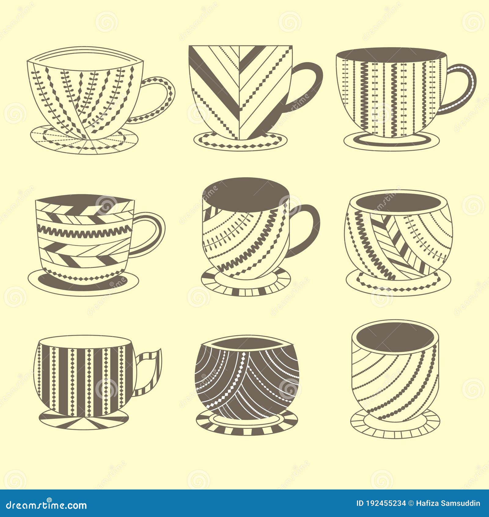 Set of Cups with Patterns. Vector Illustration Decorative Design Stock ...